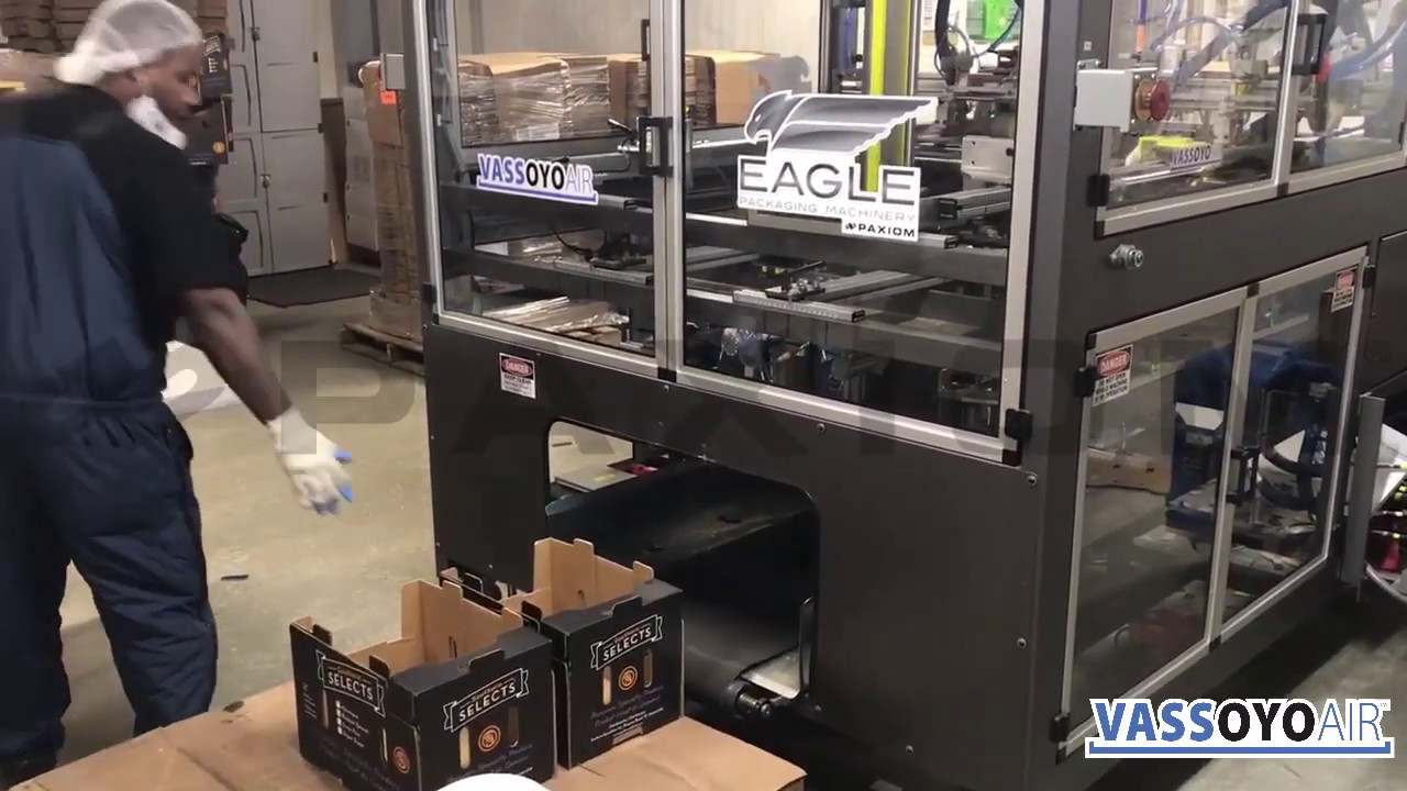 VassoyoAir™ tray forming machine with glue for produce trays with ...