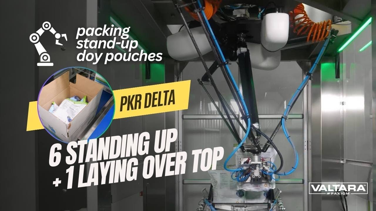 Vision Guided PKR Delta Robot Case Packer for Stand Up Doy Pouches into Boxes
